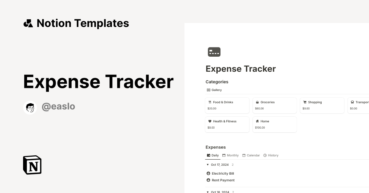 Expense Tracker Template by Easlo | Notion Marketplace