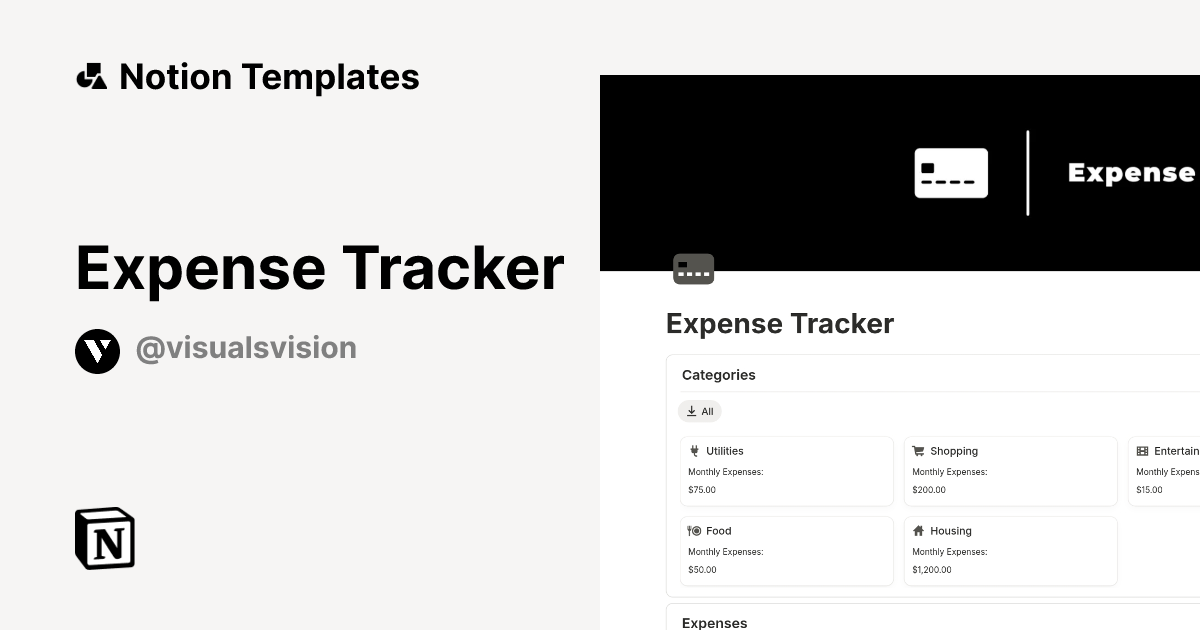 Expense Tracker Template by Visuals Vision | Notion Marketplace