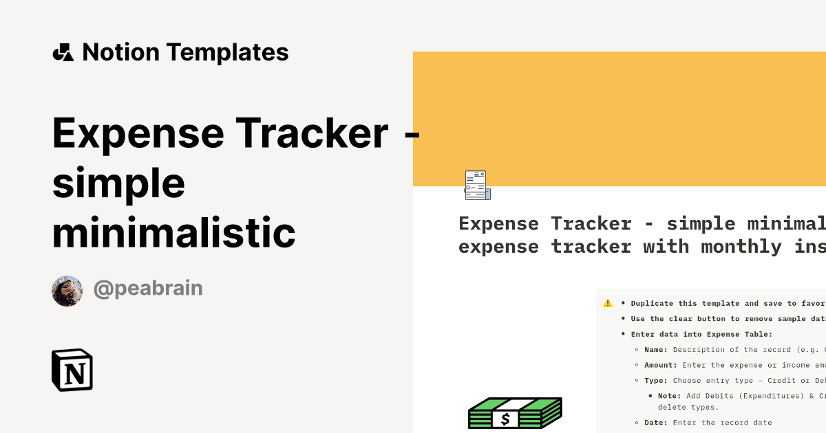 Expense Tracker - simple minimalistic Template | Notion Marketplace