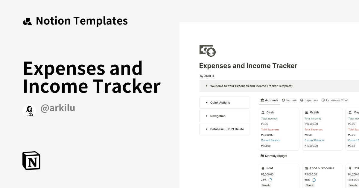 Expenses and Income Tracker Template | Notion Marketplace