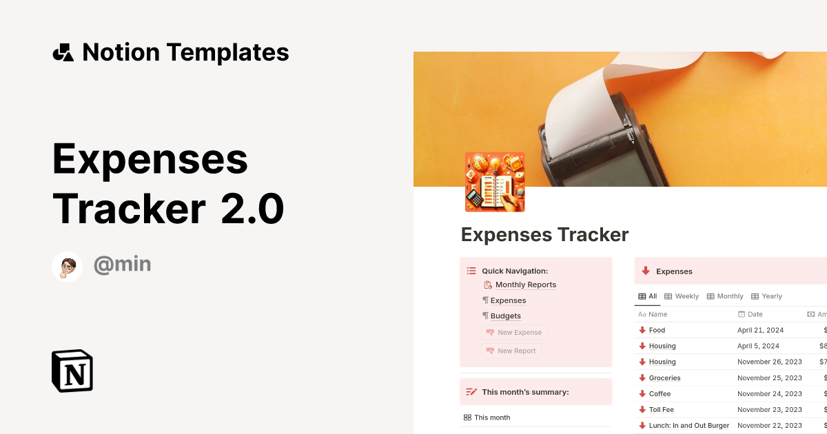 Expenses Tracker 2.0 Template | Notion Marketplace