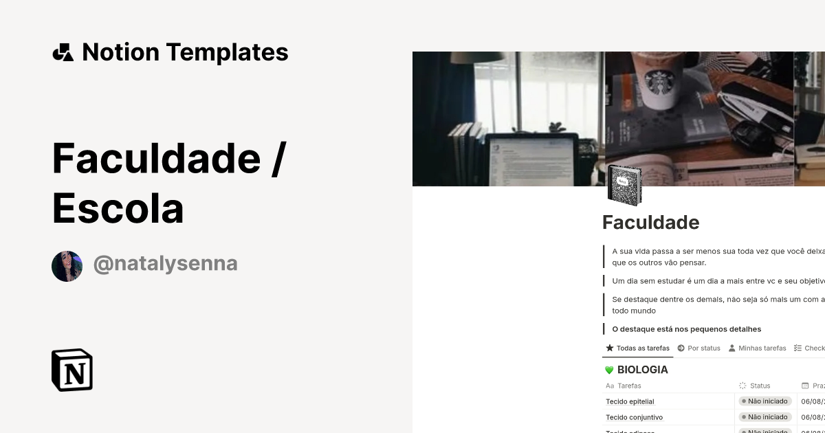 Faculdade / Escola Template by Nátaly Senna | Notion Marketplace