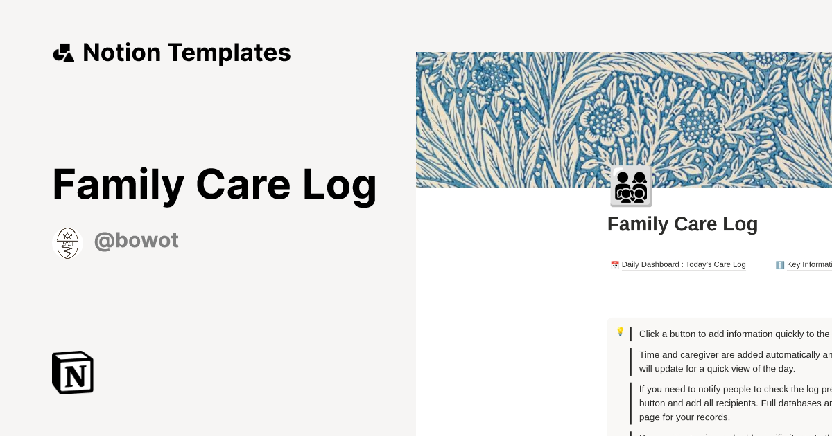 Family Care Log Template by BoWoT | Notion Marketplace
