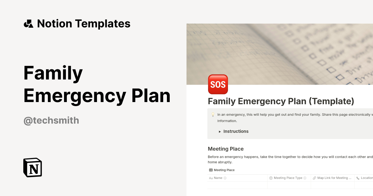 Family Emergency Plan Template by TechSmithery Solutions | Notion ...
