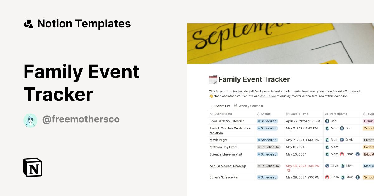 Family Event Tracker Template | Notion Marketplace