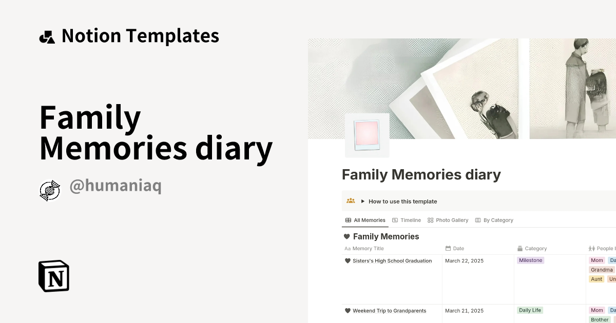 Family Memories diary Template | Notion Marketplace