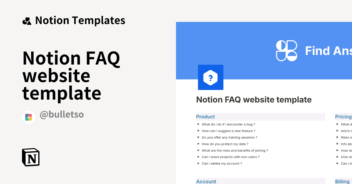 Notion FAQ website template Template by Bullet.so | Notion Marketplace