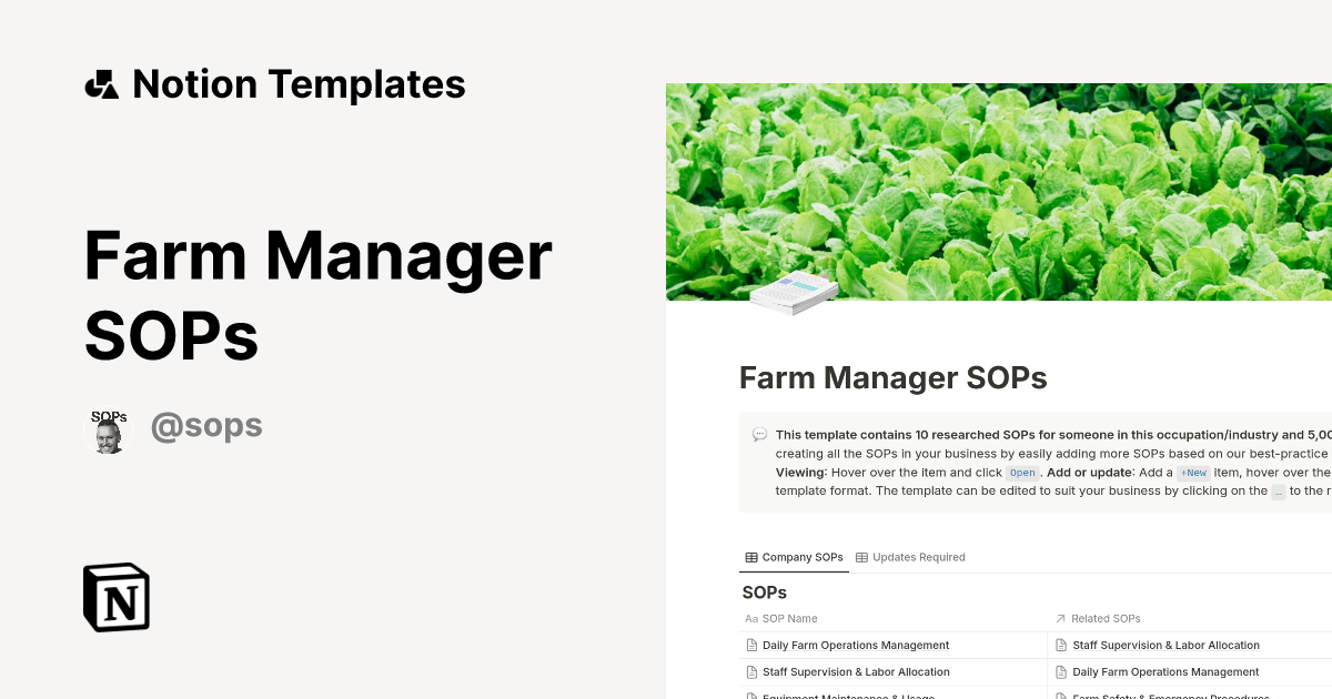 Farm Manager SOPs Template by SOPs | Notion Marketplace