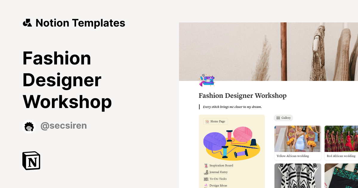 Fashion Designer Workshop Template by siren | Notion Marketplace