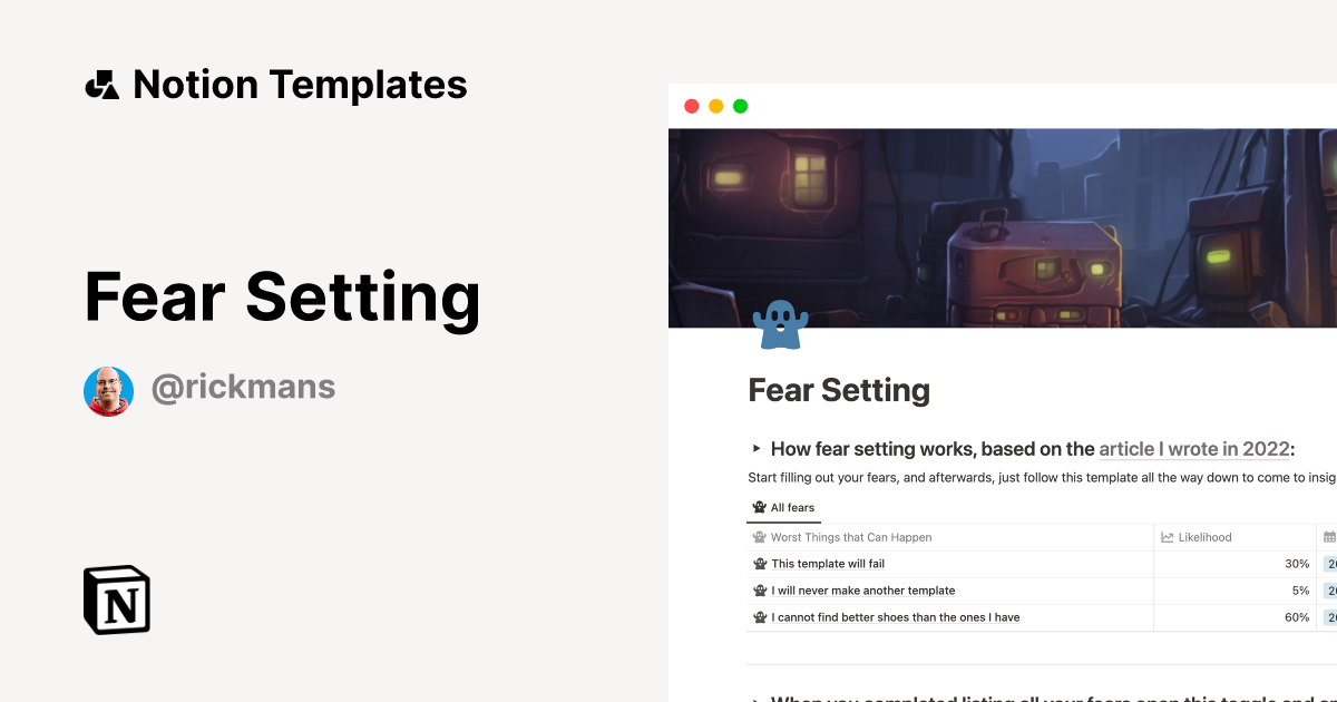 Fear Setting Template | Notion Marketplace