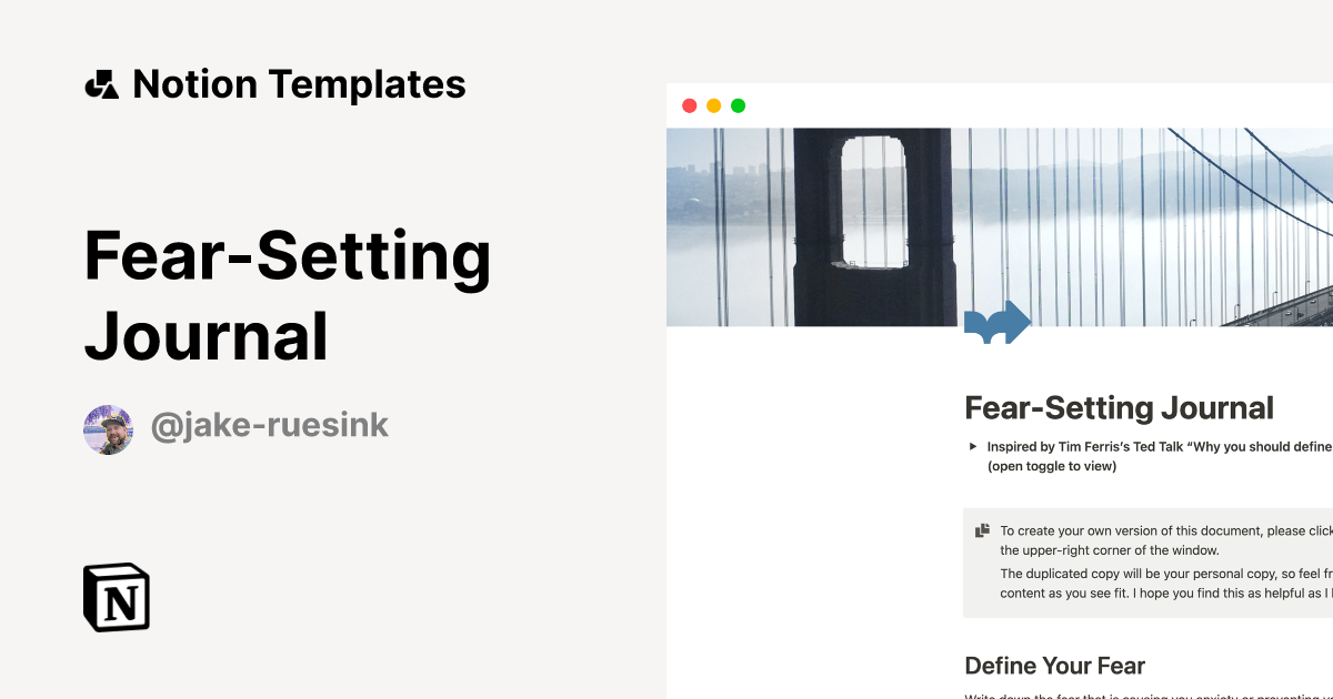 Fear-Setting Journal Template | Notion Marketplace