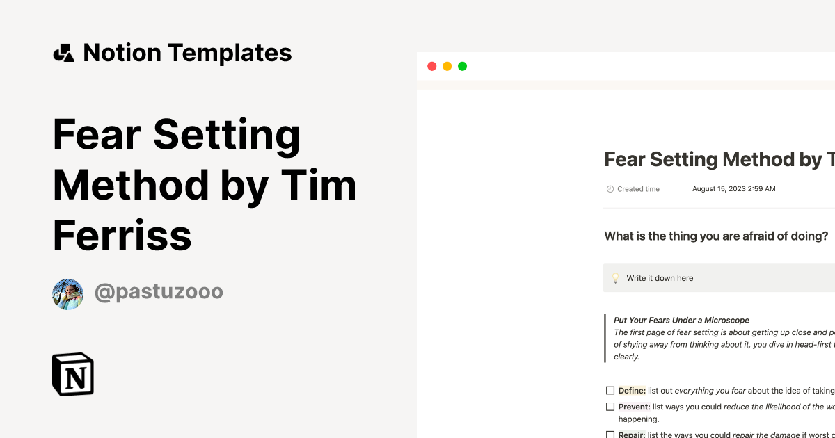 Fear Setting Method by Tim Ferriss Template | Notion Marketplace
