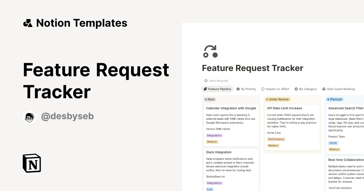 Feature Request Tracker Template | Notion Marketplace