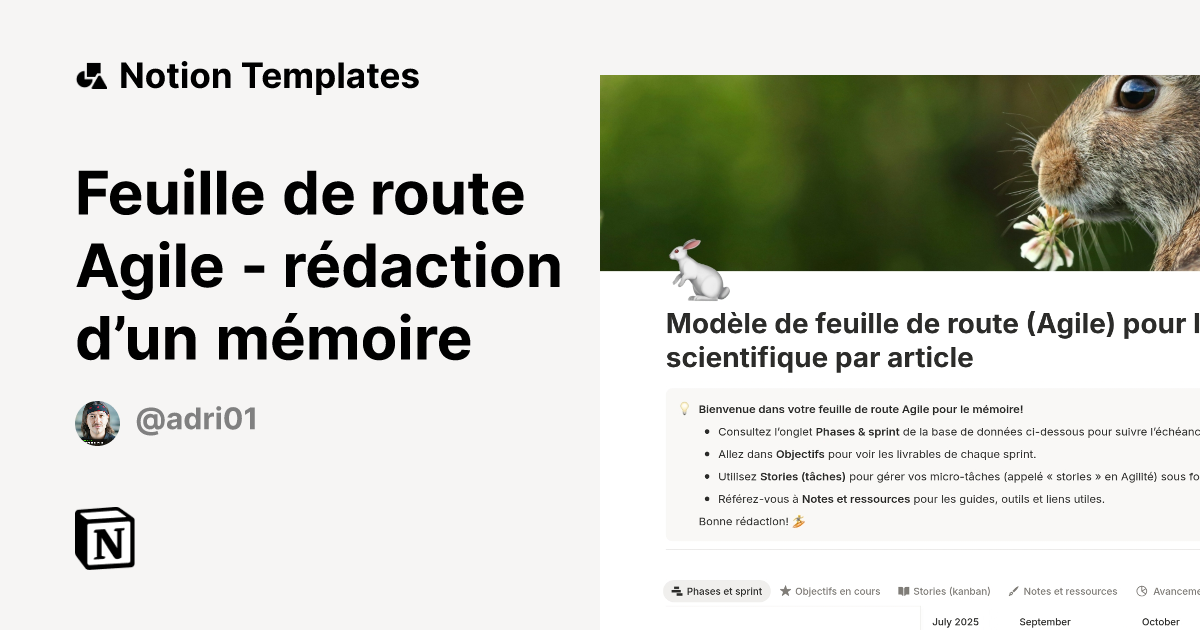 Feuille de route Agile - rédaction d’un mémoire Template | Notion ...