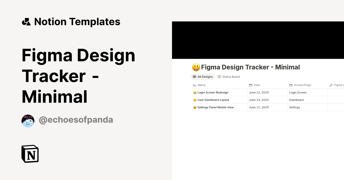 Figma Design Tracker - Minimal Template | Notion Marketplace