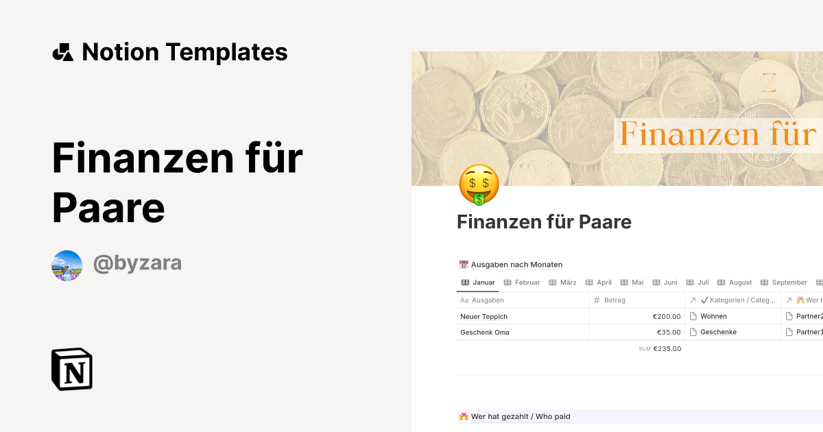 Finanzen für Paare Template by by Zara | Notion Marketplace
