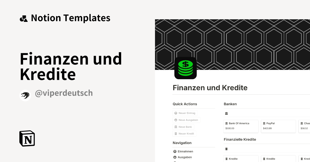 Finanzen und Kredite Template by Viper | Notion Marketplace