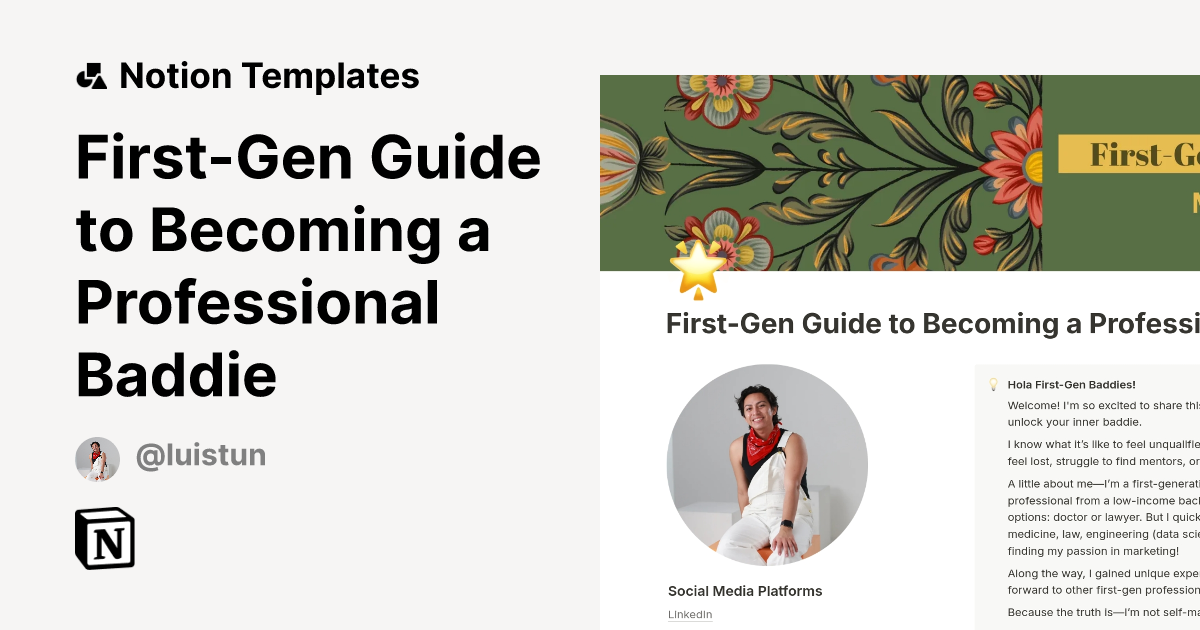 First-Gen Guide to Becoming a Professional Baddie Template | Notion ...