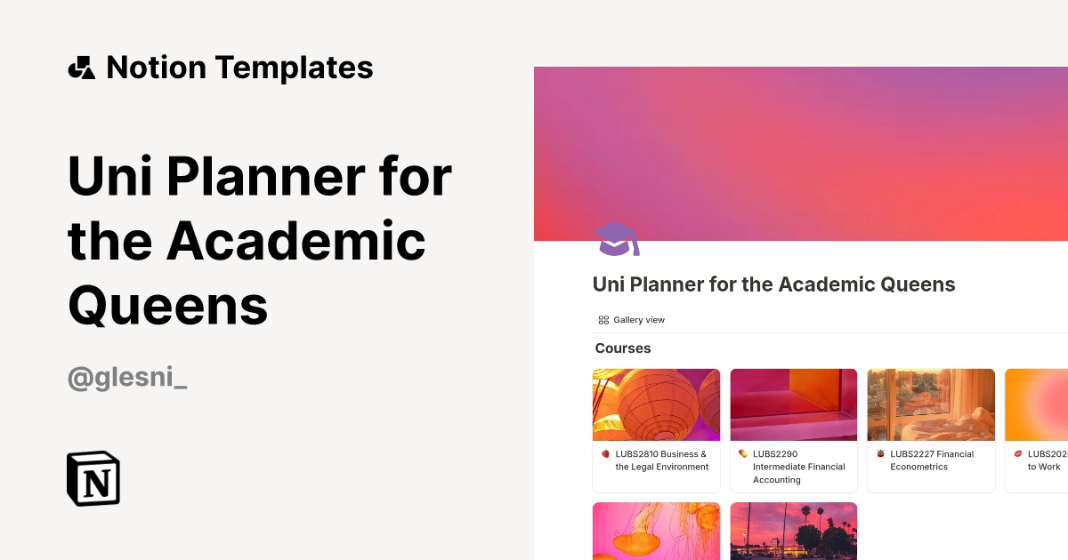 Uni Planner for the Academic Queens Template | Notion Marketplace