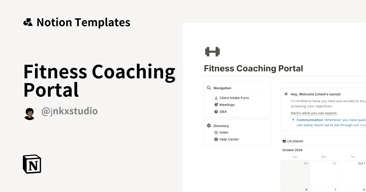 Fitness Coaching Portal Template by JNK Studio | Notion Marketplace