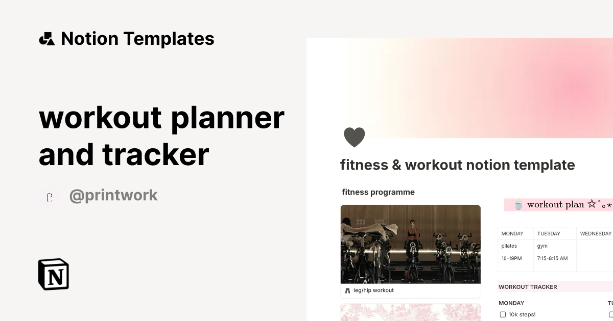 workout planner and tracker Template | Notion Marketplace