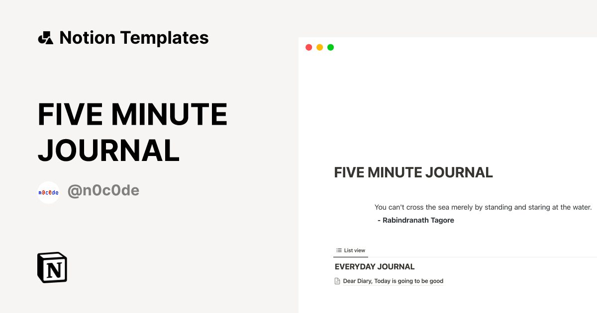 FIVE MINUTE JOURNAL Template by n0c0de | Notion Marketplace