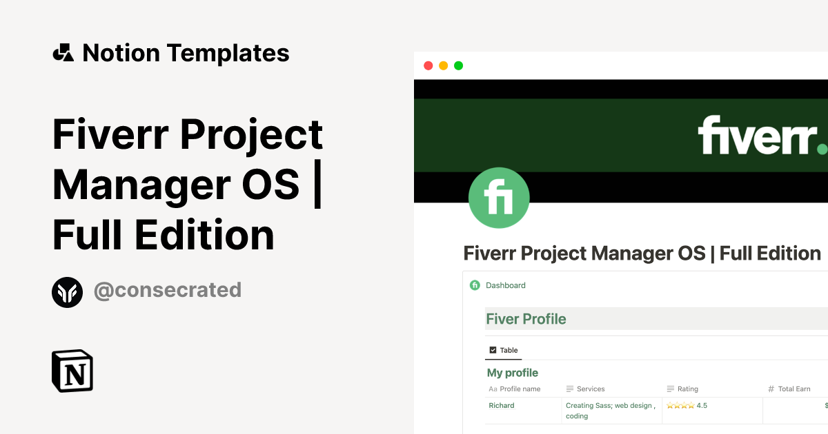 Fiverr Project Manager OS | Full Edition Template | Notion Marketplace