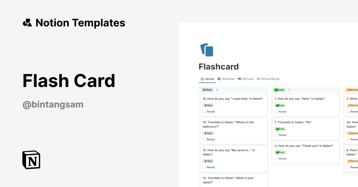 Flash Card Template | Notion Marketplace