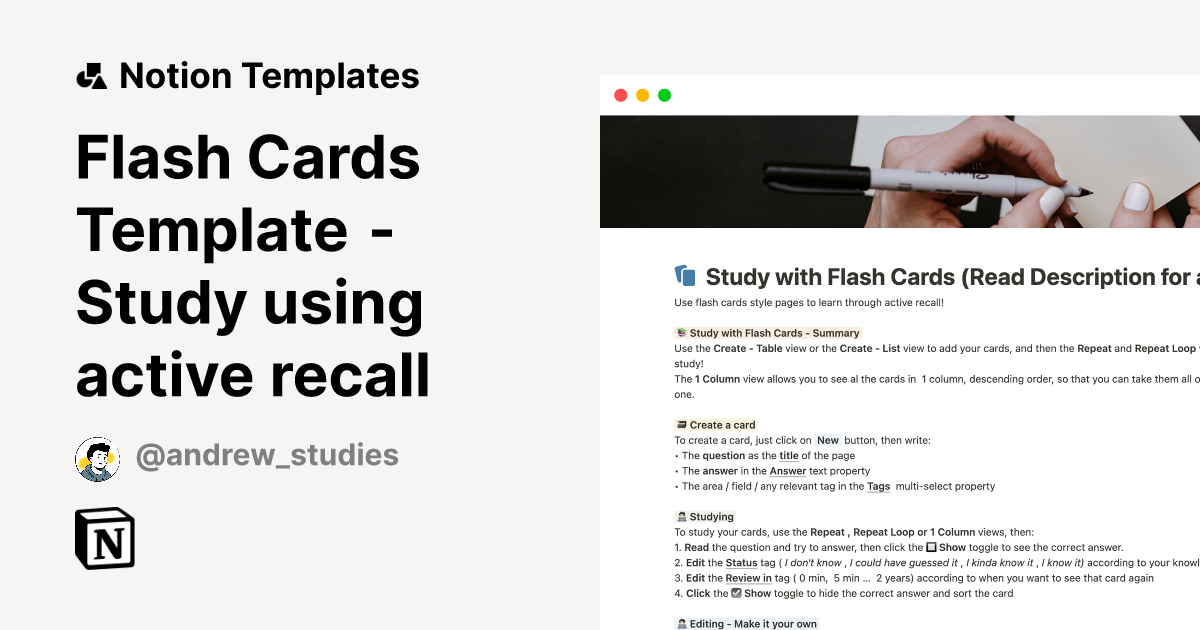 Flash Cards Template - Study using active recall Template by Andrew ...