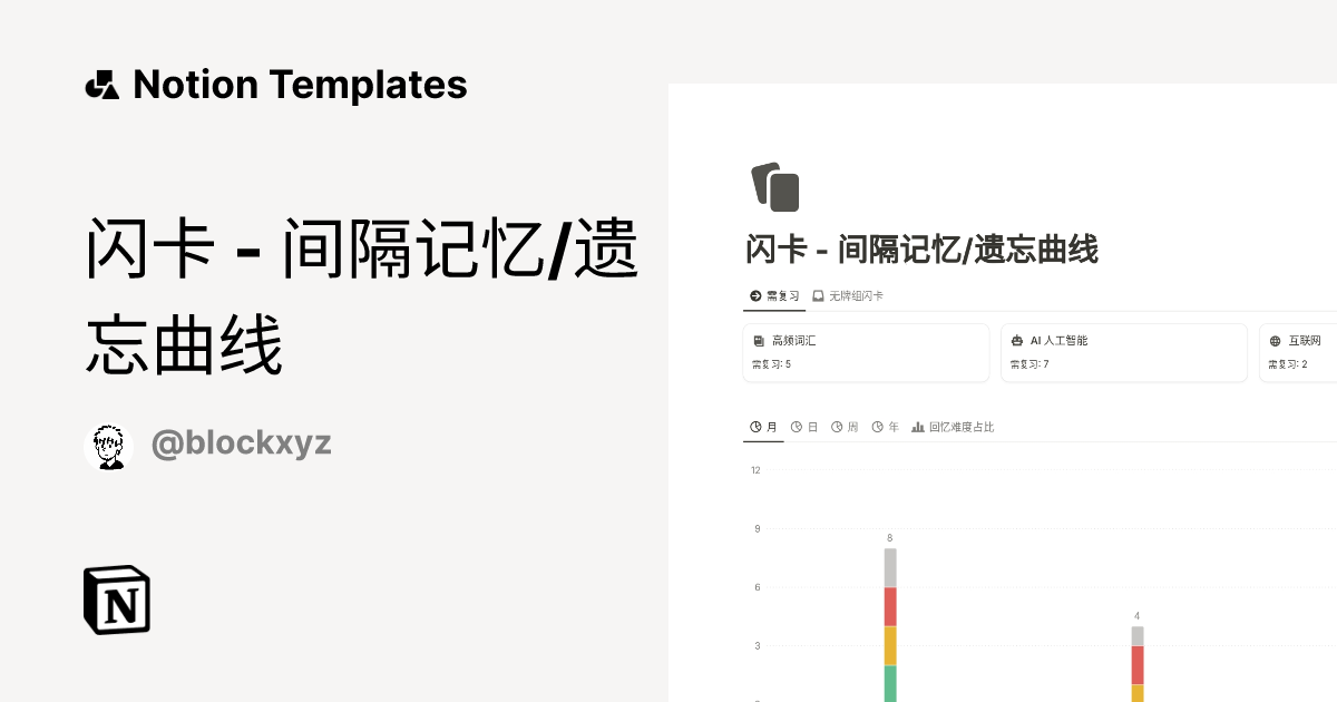 闪卡 - 间隔记忆/遗忘曲线 Template by Blockxyz | Notion Marketplace