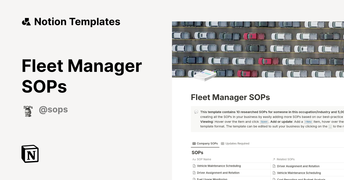 Fleet Manager SOPs Template by SOPs | Notion Marketplace
