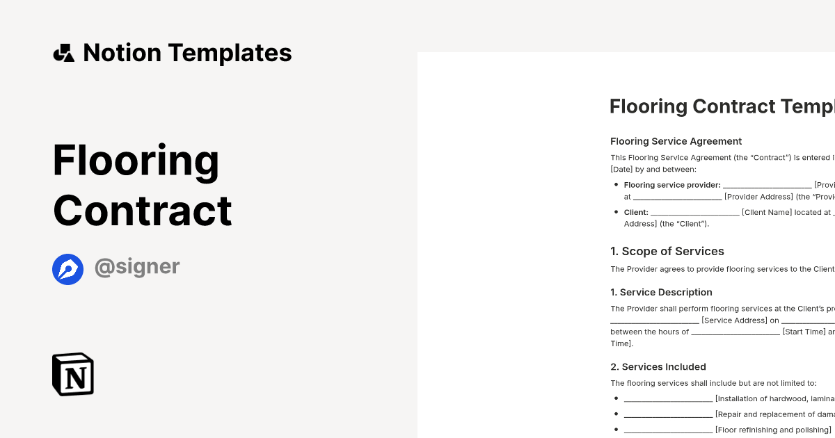 Flooring Contract Template by Signer HQ | Notion Marketplace