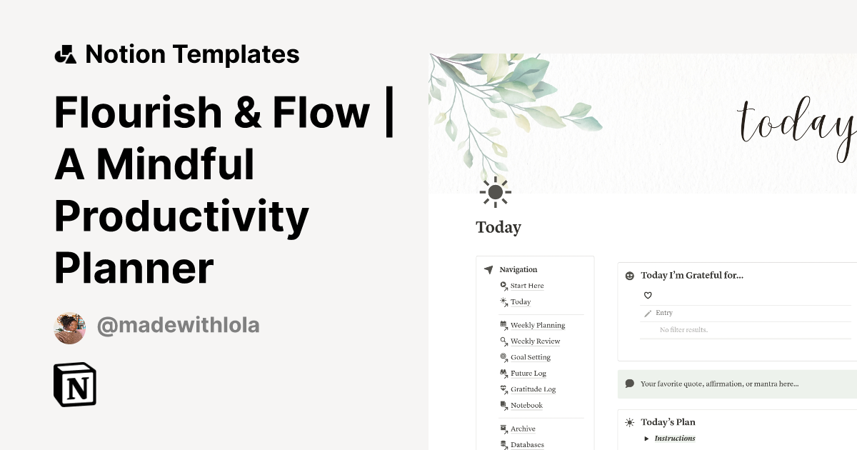 Flourish & Flow | A Mindful Productivity Planner Template | Notion ...