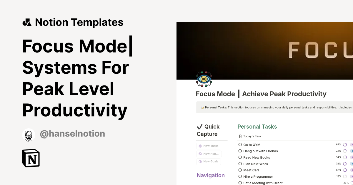 Focus Mode| Systems For Peak Level Productivity Template | Notion Marketplace