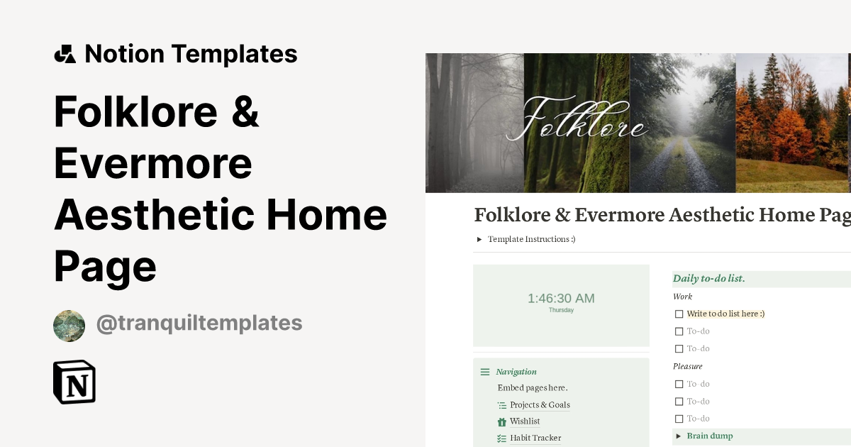 Folklore & Evermore Aesthetic Home Page Template | Notion Marketplace