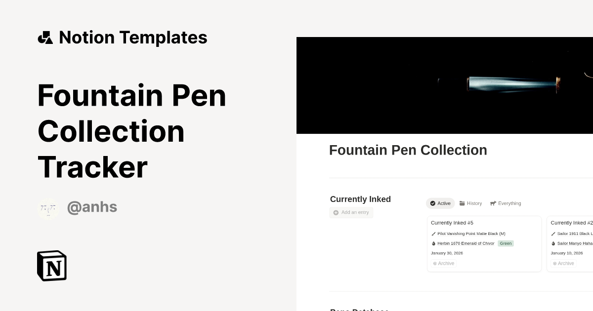 Fountain Pen Collection Tracker Template by Ánh | Notion Marketplace