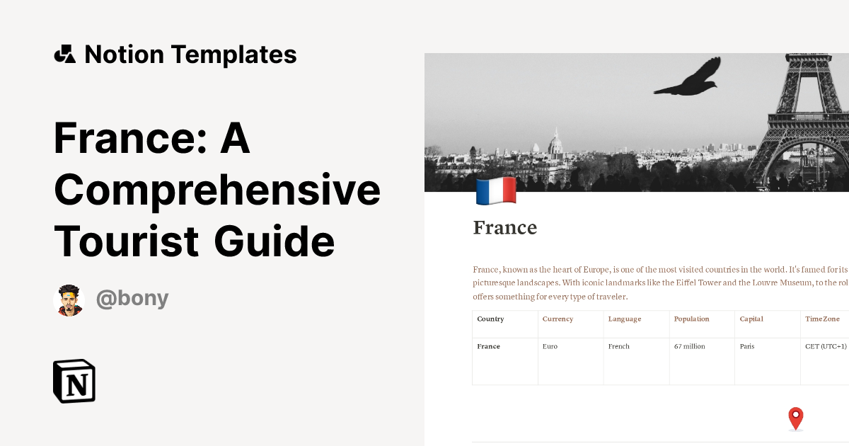 France: A Comprehensive Tourist Guide Template by Bony | Notion Marketplace