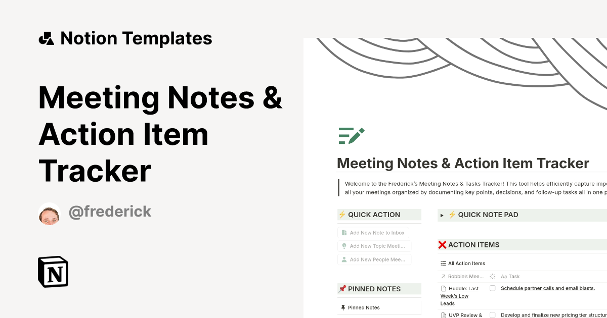 Meeting Notes & Action Item Tracker Template by Robbie Frederick ...