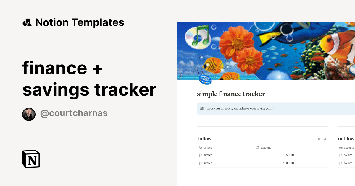 finance + savings tracker Template by court | Notion Marketplace