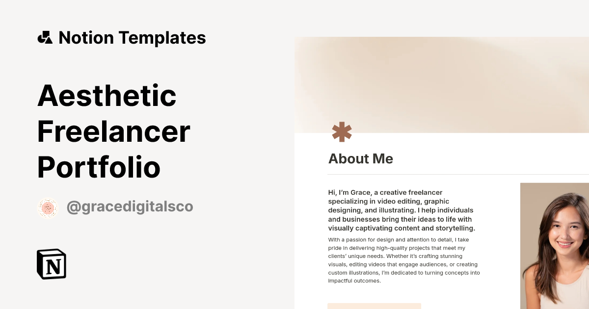 Aesthetic Freelancer Portfolio Template by Grace Digitals Co. | Notion ...