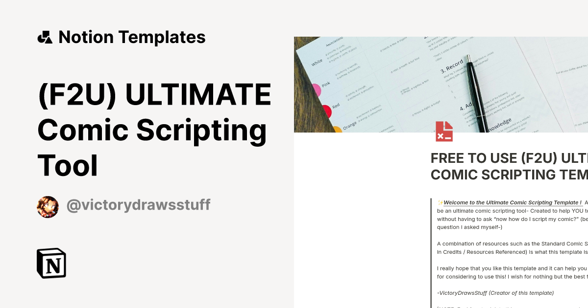 (F2U) ULTIMATE Comic Scripting Tool Template | Notion Marketplace