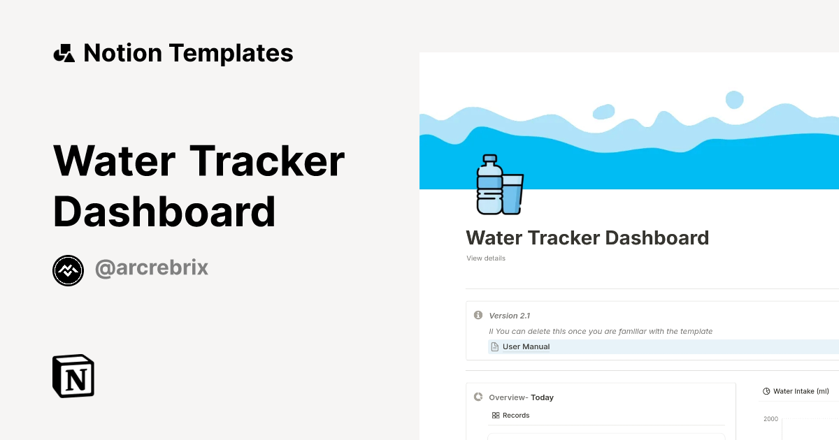 Water Tracker Dashboard Template by ArcreBrix | Notion Marketplace