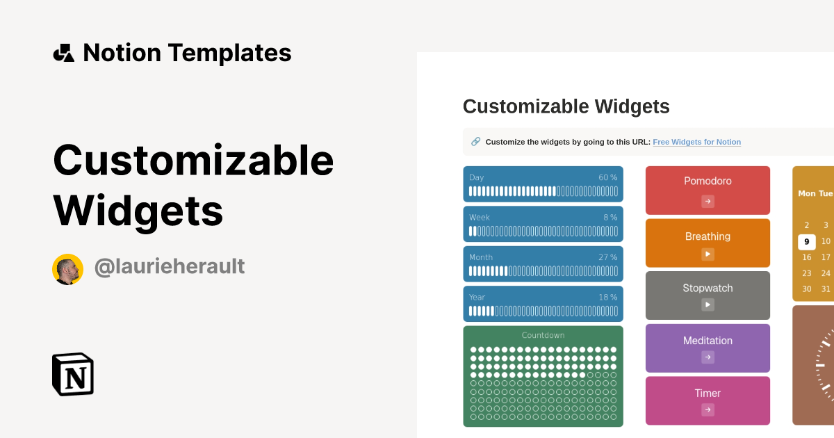Customizable Widgets Template by Laurie Hérault | Notion Marketplace