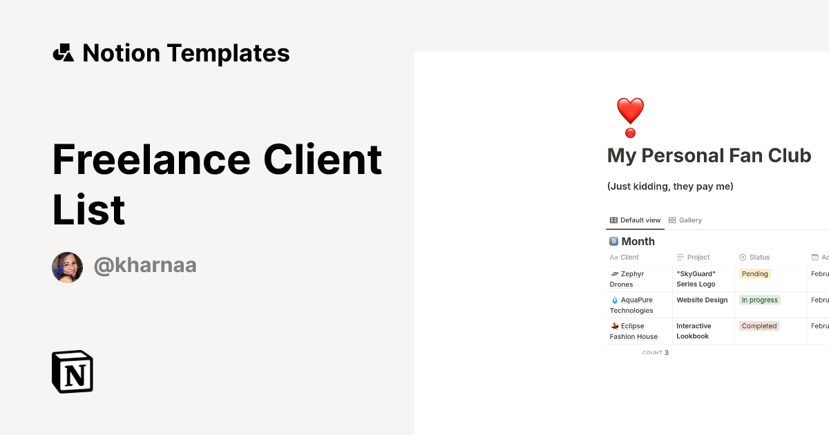 Freelance Client List Template | Notion Marketplace