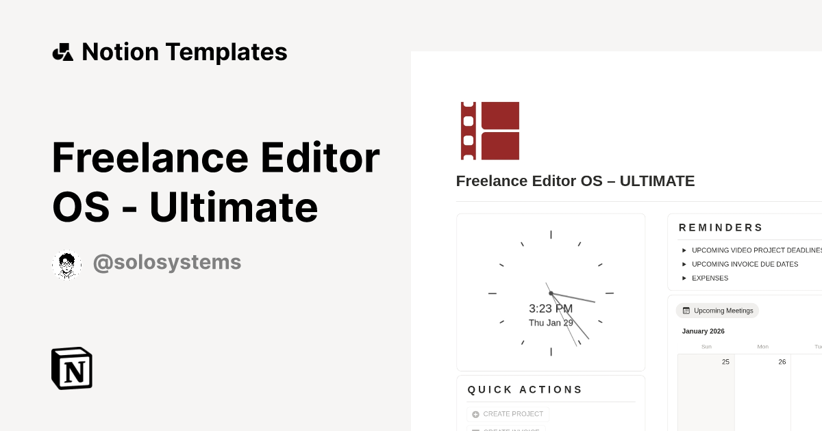 Freelance Editor OS - Ultimate Template by Solo Systems | Notion ...