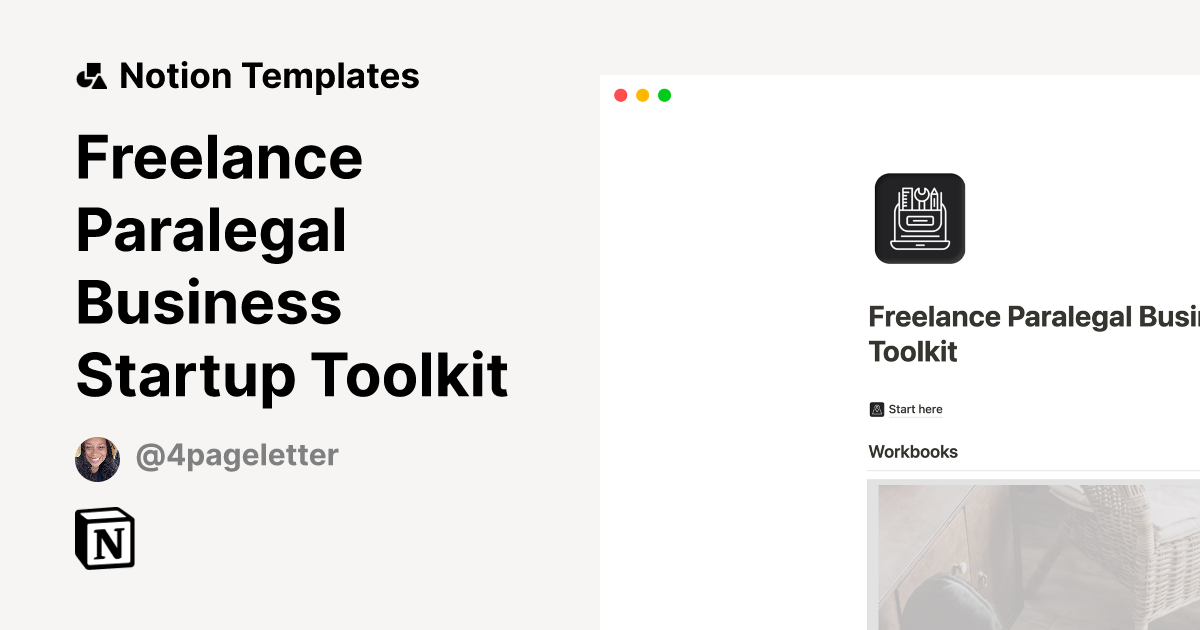 Freelance Paralegal Business Startup Toolkit Template by Four Page ...