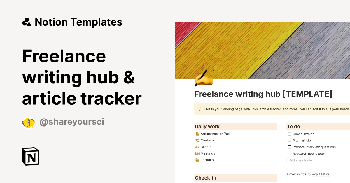 Freelance writing hub & article tracker Template | Notion Marketplace