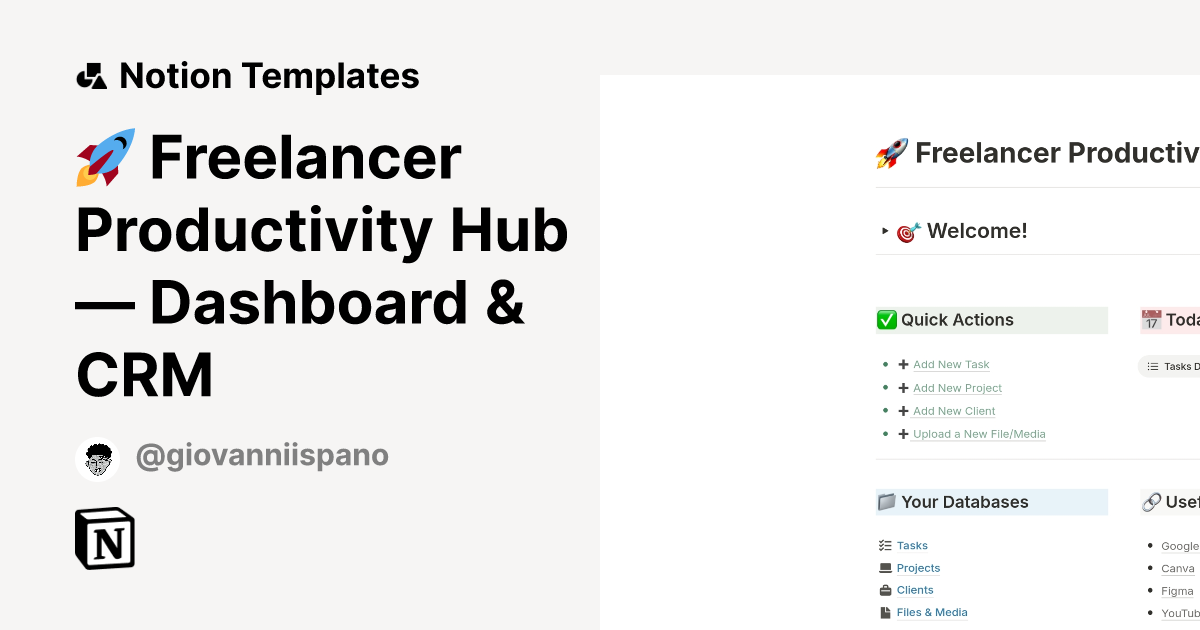 🚀 Freelancer Productivity Hub — Dashboard & CRM Template by Giovanni ...