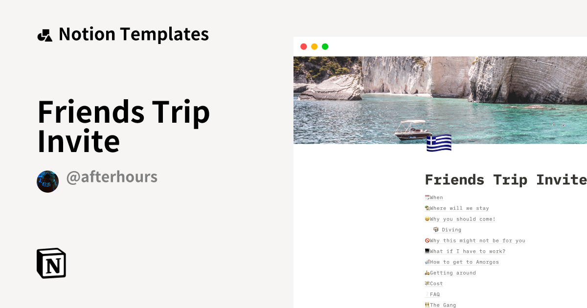 Friends Trip Invite Template by Maria P | Notion Marketplace