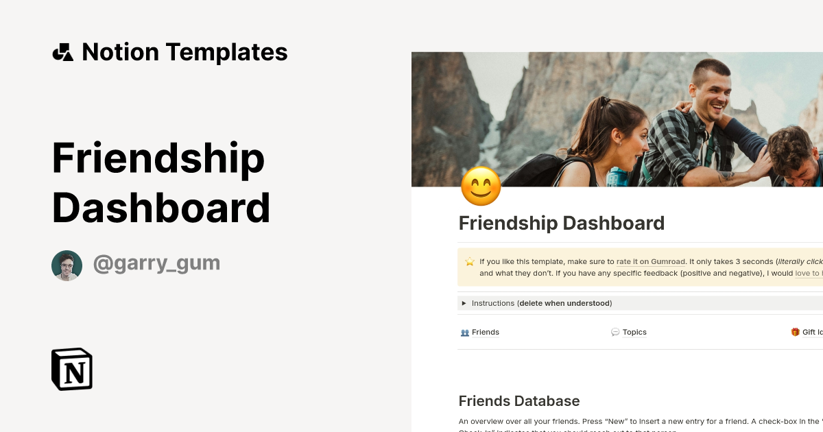 Friendship Dashboard Template | Notion Marketplace